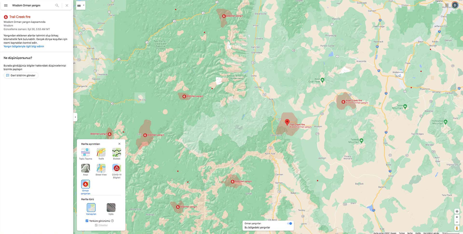 Google Haritalar, artık orman yangınlarını gösteriyor - fabrikatik.com